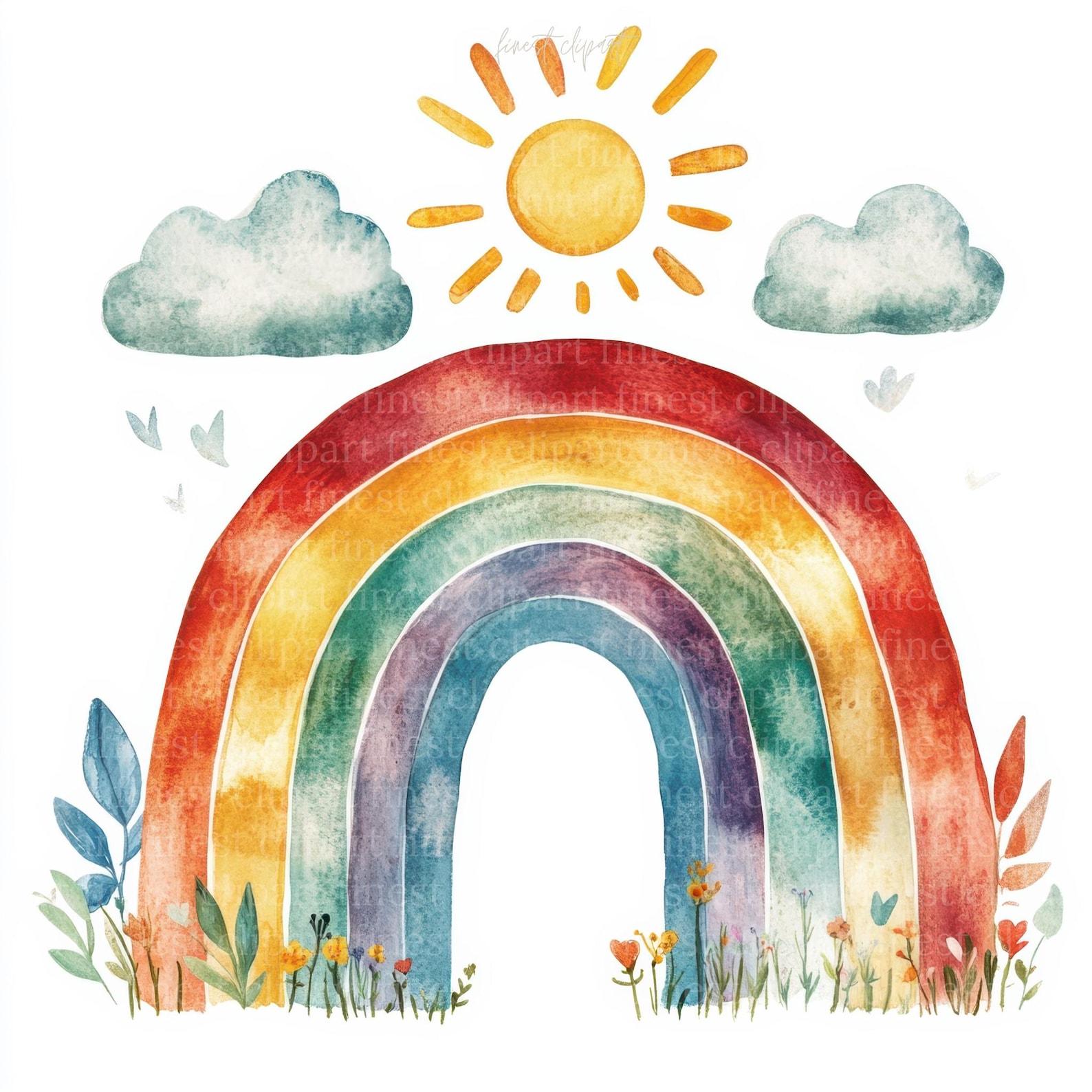 11 Cute Rainbows Watercolor Clipart Set, JPG Images, White Background ...