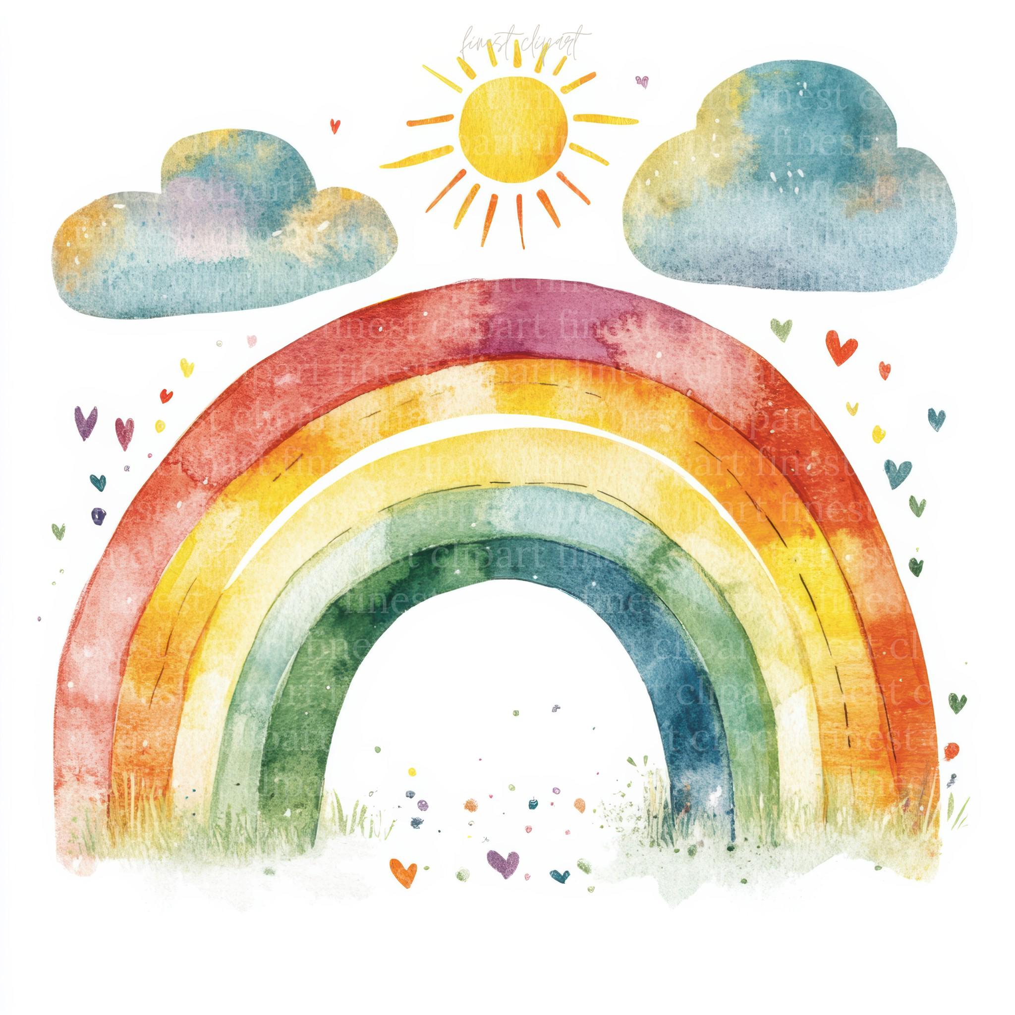 11 Cute Rainbows Watercolor Clipart Set, JPG Images, White Background ...