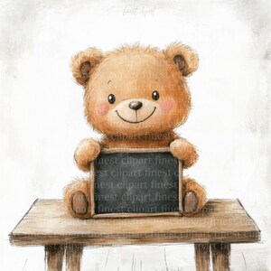 10 Teddy Bear With Blackboard Watercolor Clipart, JPG With White ...