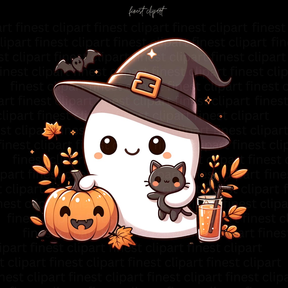 Cute Ghost With Hat and Cat Clipart Png, Trending Png, Halloween ...