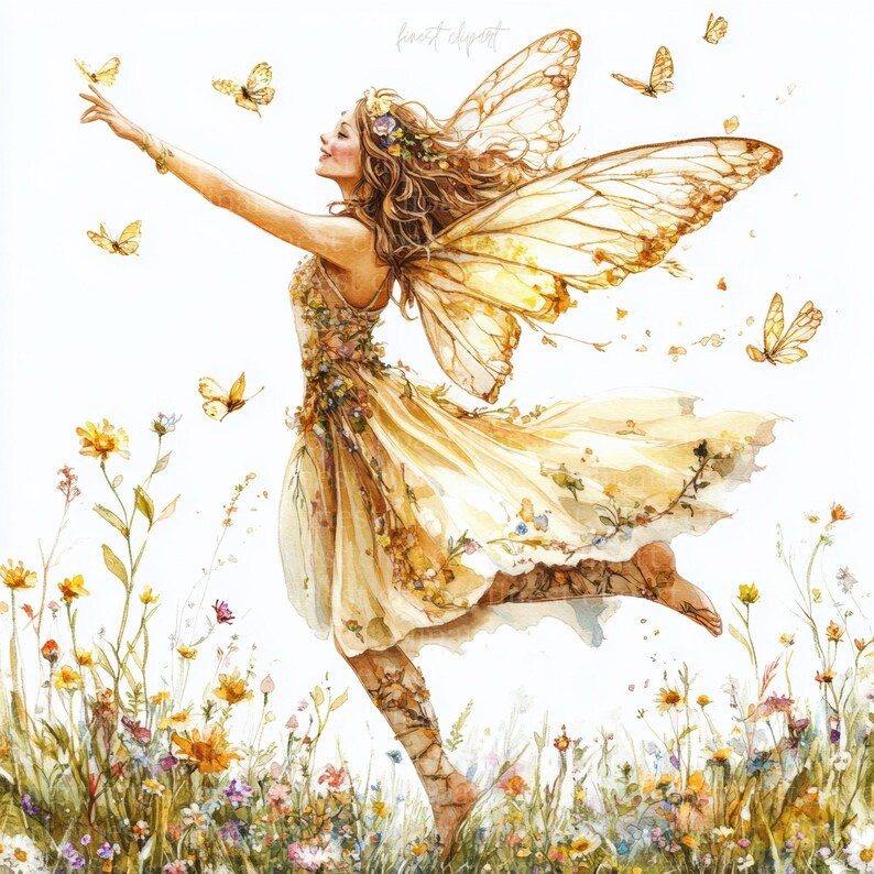 10 Wildflower Fairies Clipart - JPG - Watercolor Butterflies With ...