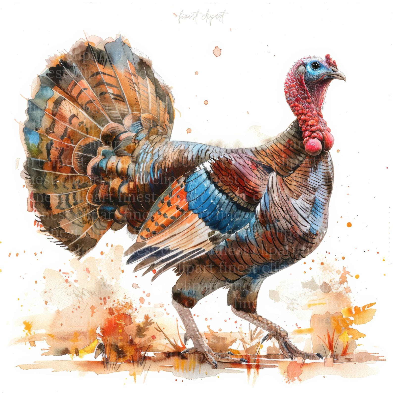 10 Turkey Clipart Images Watercolor JPG White Background Thanksgiving ...