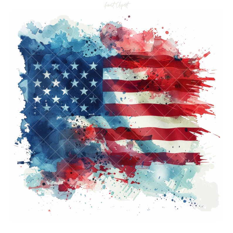 14 USA Flag Watercolor Clipart - High-resolution JPG Set, White ...