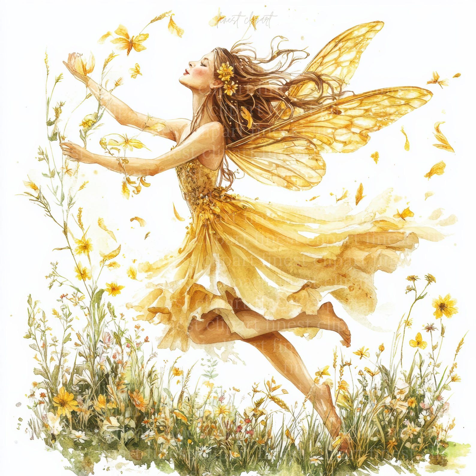 10 Golden Fairies Clipart JPG - Watercolor Fantasy Images on White ...