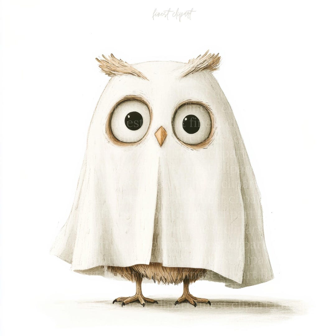 11 Cute Ghost Owl, Halloween Watercolor Clipart, JPG With White ...