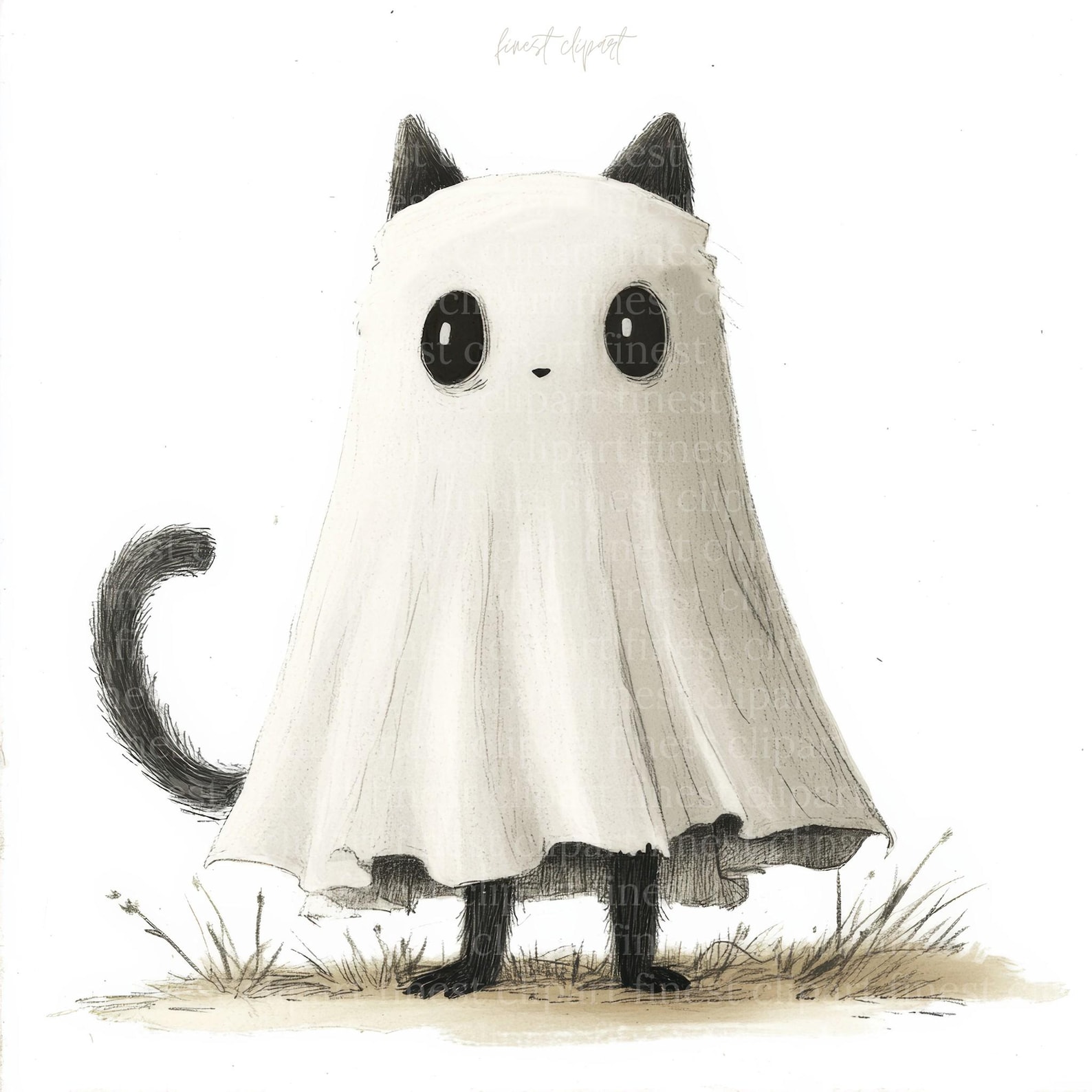 10 Cute Ghost Cat, Halloween Watercolor Clipart, JPG on White ...