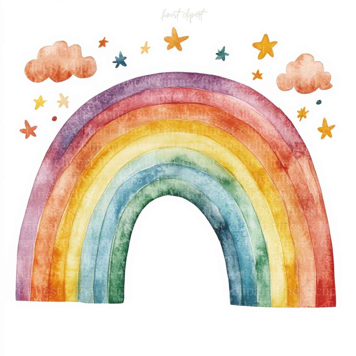 11 Cute Rainbows Watercolor Clipart Set, JPG Images, White Background ...