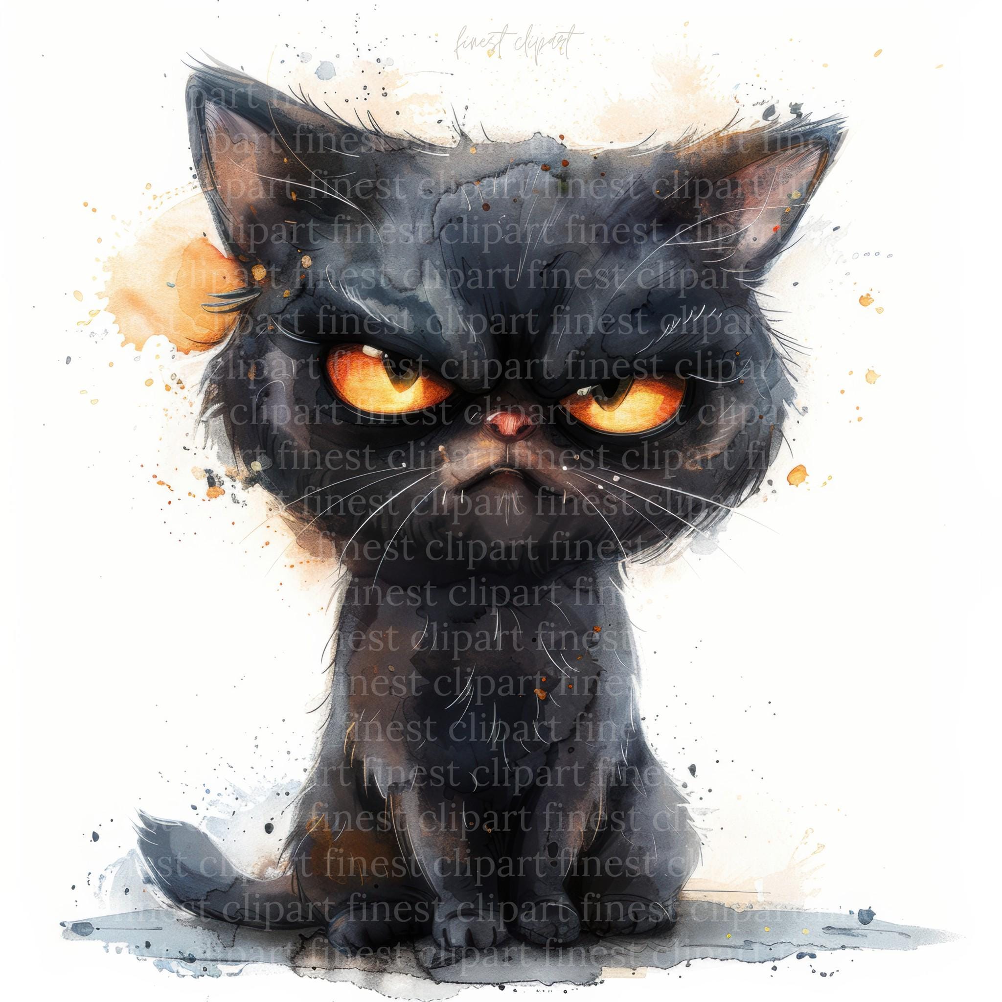 10 Grumpy Cartoon Cat JPG Clipart Set Annoyed Cat Watercolor Images ...
