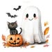 10 Cute Halloween Ghosts With Pumpkin and Cat Watercolor Clipart, JPG ...
