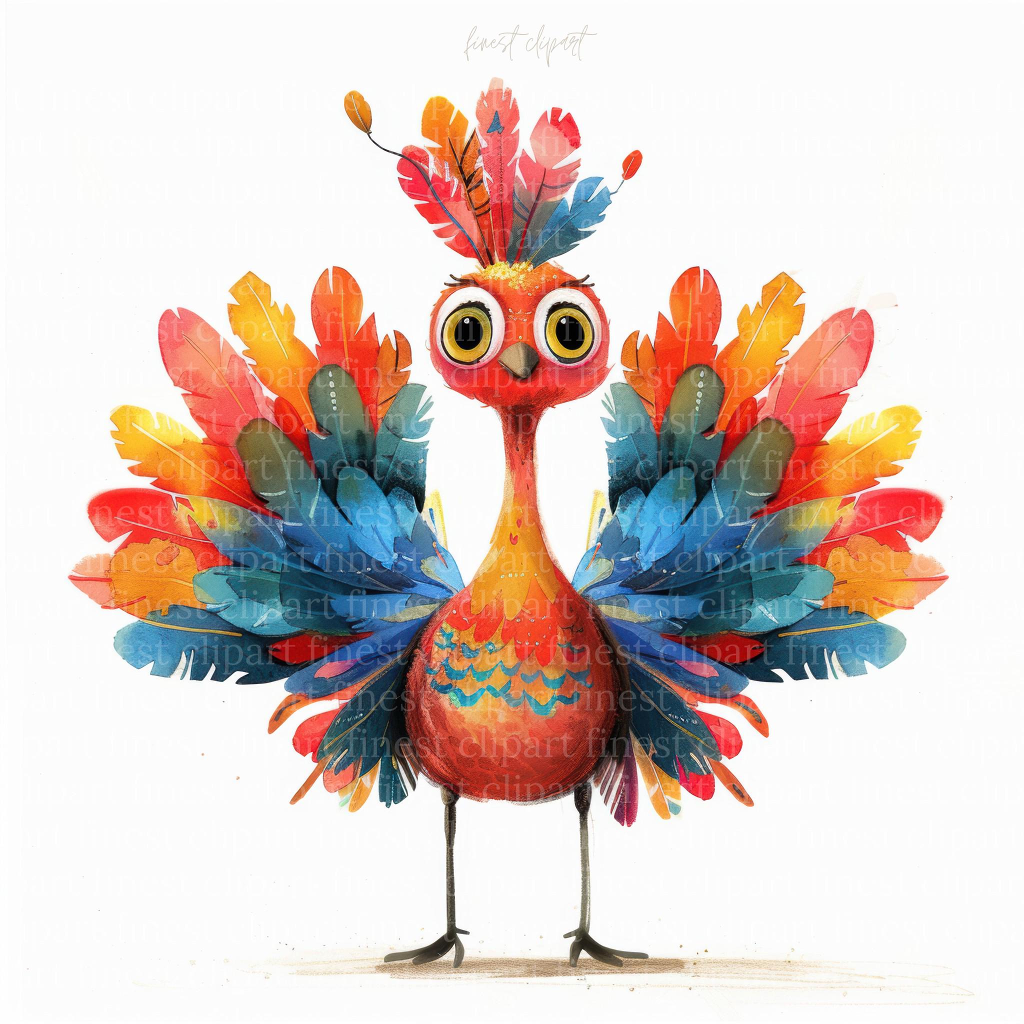 11 Whimsical Bird Watercolor Clipart, Colorful Bird Cartoon Characters ...