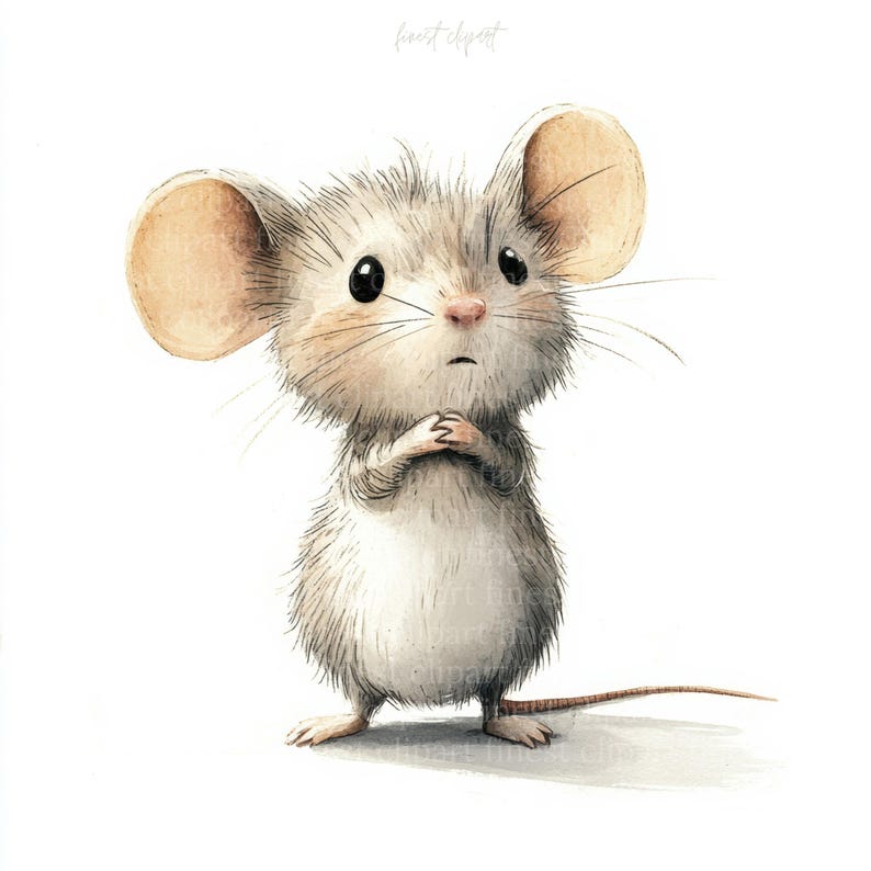 11 Cartoon Farm Mouse JPG Clipart Set, White Background, Cute Happy Sad ...
