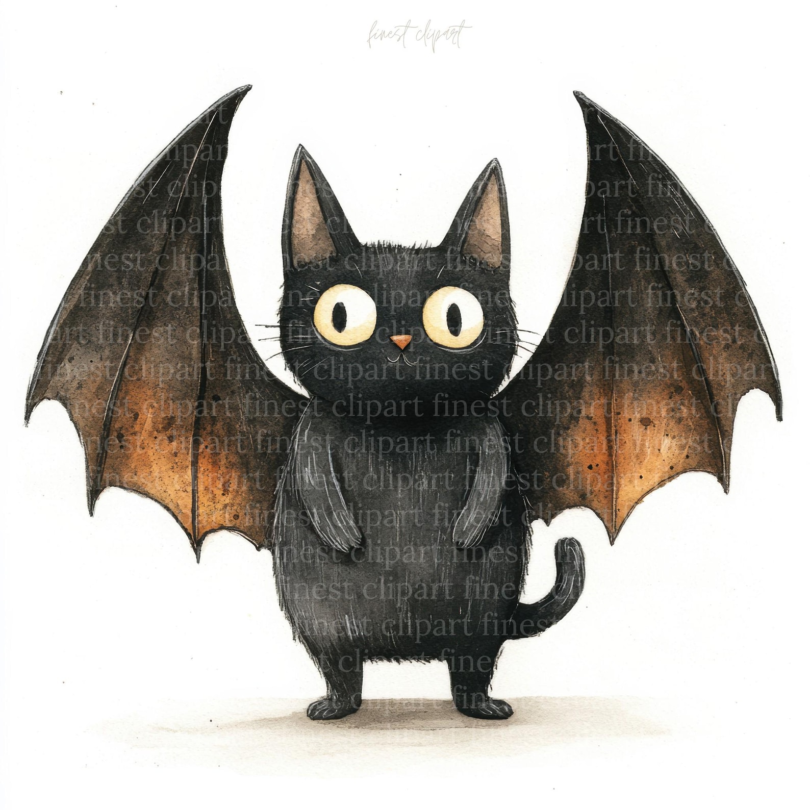 11 Black Cartoon Cat With Bat Wings Watercolor Clipart, JPG With White ...