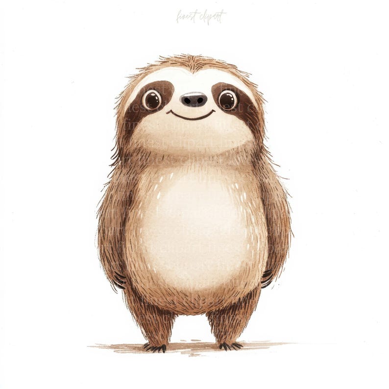 11 Cartoon Sloth Watercolor JPG Clipart, White Background, Digital ...
