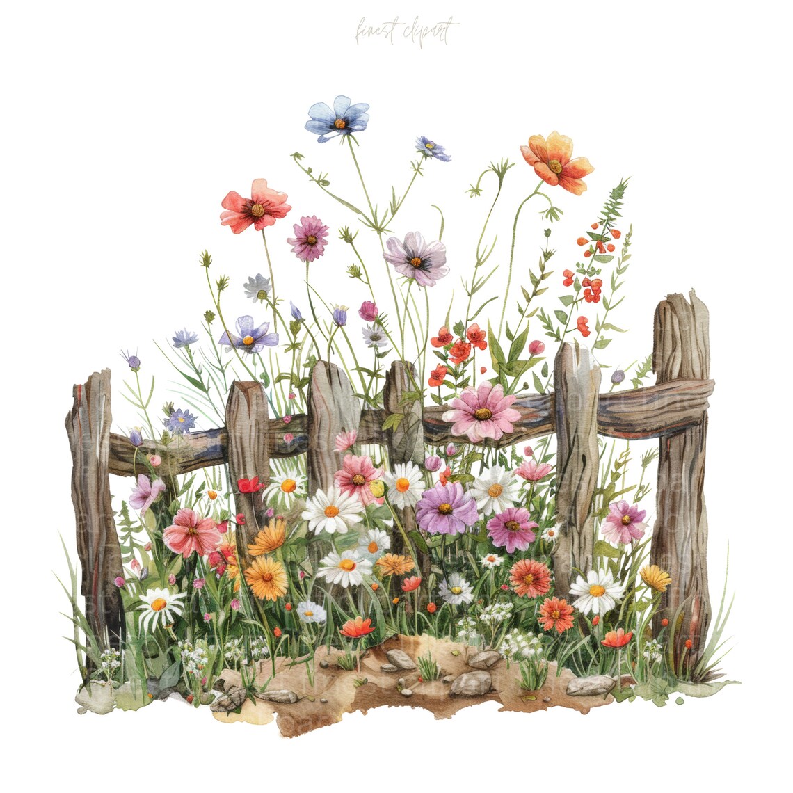 Wildflower Garden Gate Clipart Set, 10 PNG Files, Digital Download ...