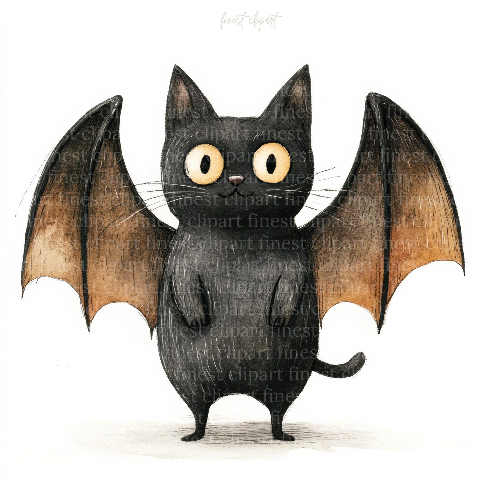 11 Black Cartoon Cat With Bat Wings Watercolor Clipart, JPG With White Background, Digital ...