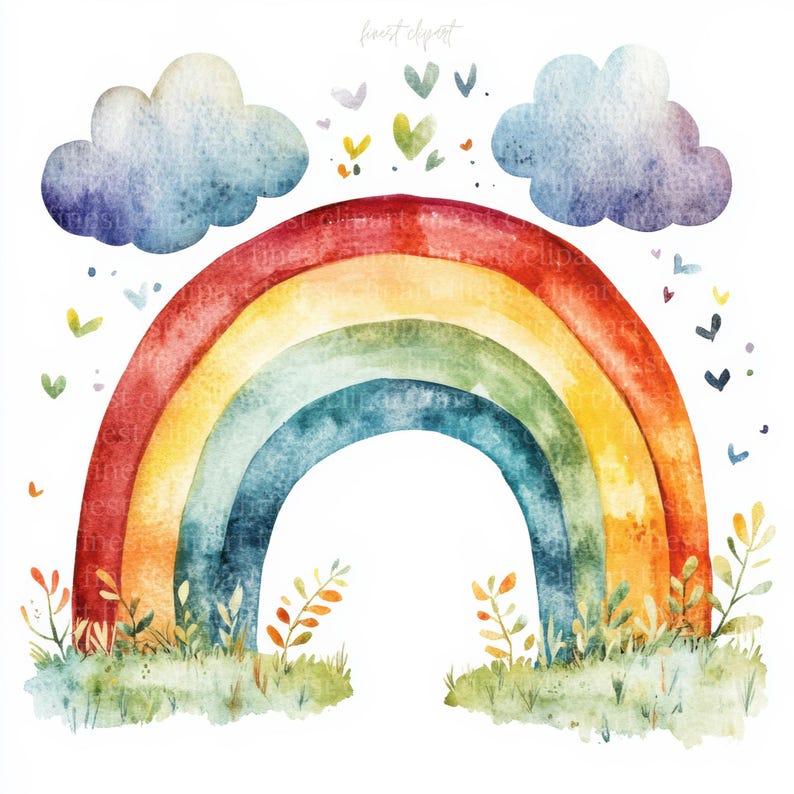 11 Cute Rainbows Watercolor Clipart Set, JPG Images, White Background ...