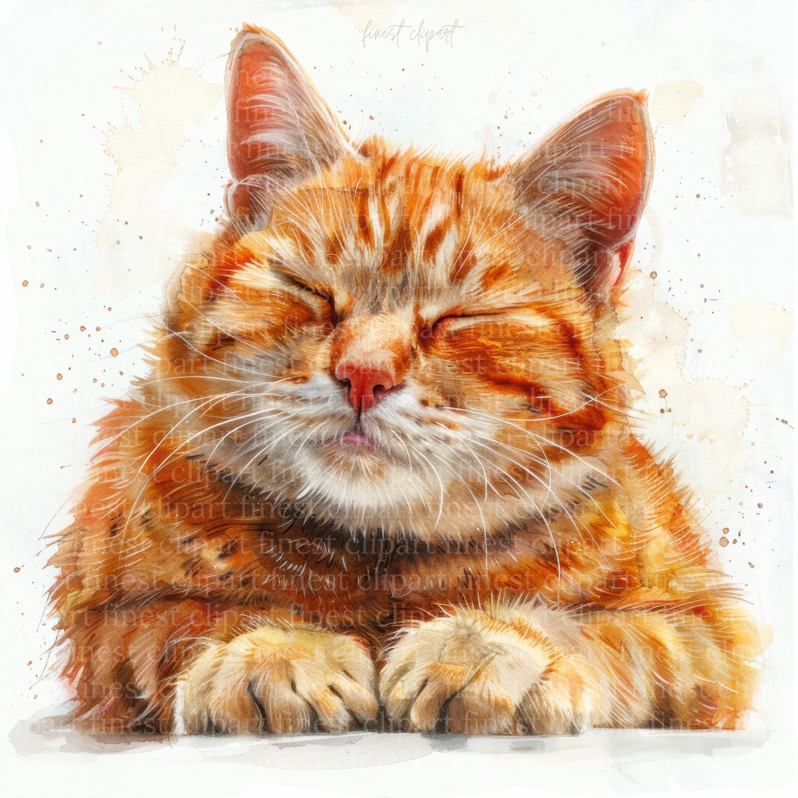 10 Red Cat Clipart Images - Cute Watercolor Cat Head Portraits, White ...