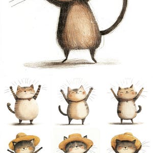 10 Dancing Cartoon Cat JPG Clipart Images - Happy Watercolor Cats With ...