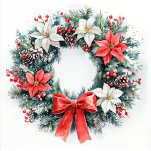 12 Christmas Wreath Watercolor Clipart, Snowy Winter Wreath, JPG on ...