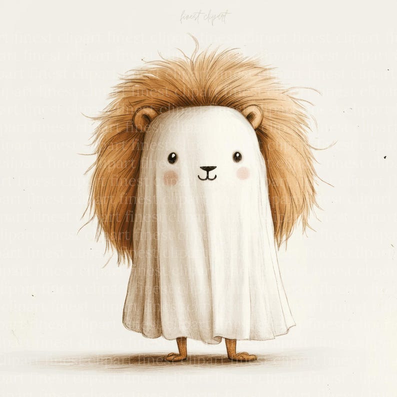 11 Cute Ghost Lion, Halloween Watercolor Clipart, JPG With White ...