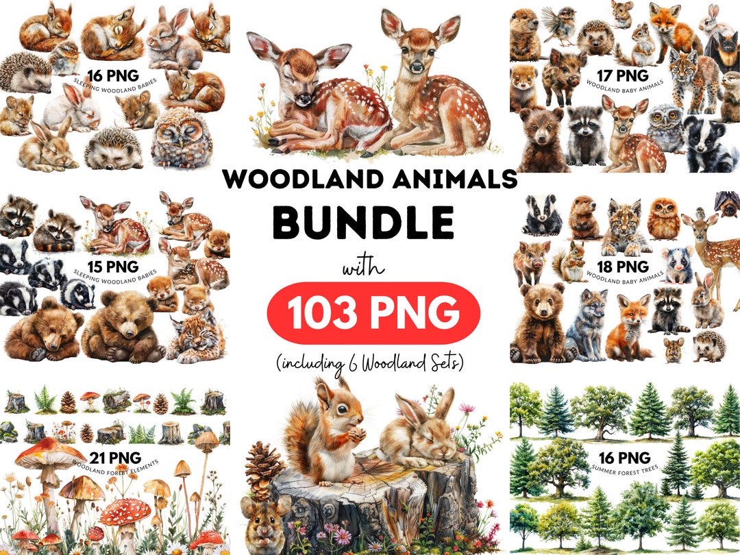Woodland Mega Bundle: 103 Cute and Sleepy Baby Animals, Trees, and ...