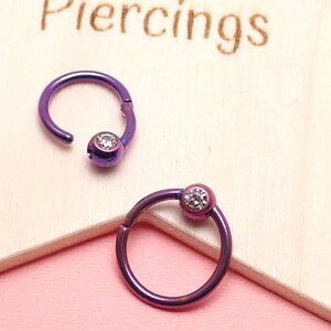 Vibrant Purple Clicker 16g Hoop Segment With CZ Ball,body Piercing ...