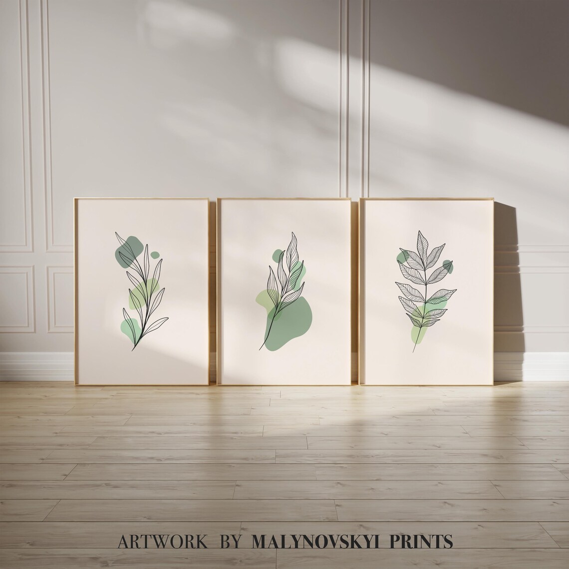 Botanical Wall Art. Set of 3 Line Art Plants With Abstract Organic ...