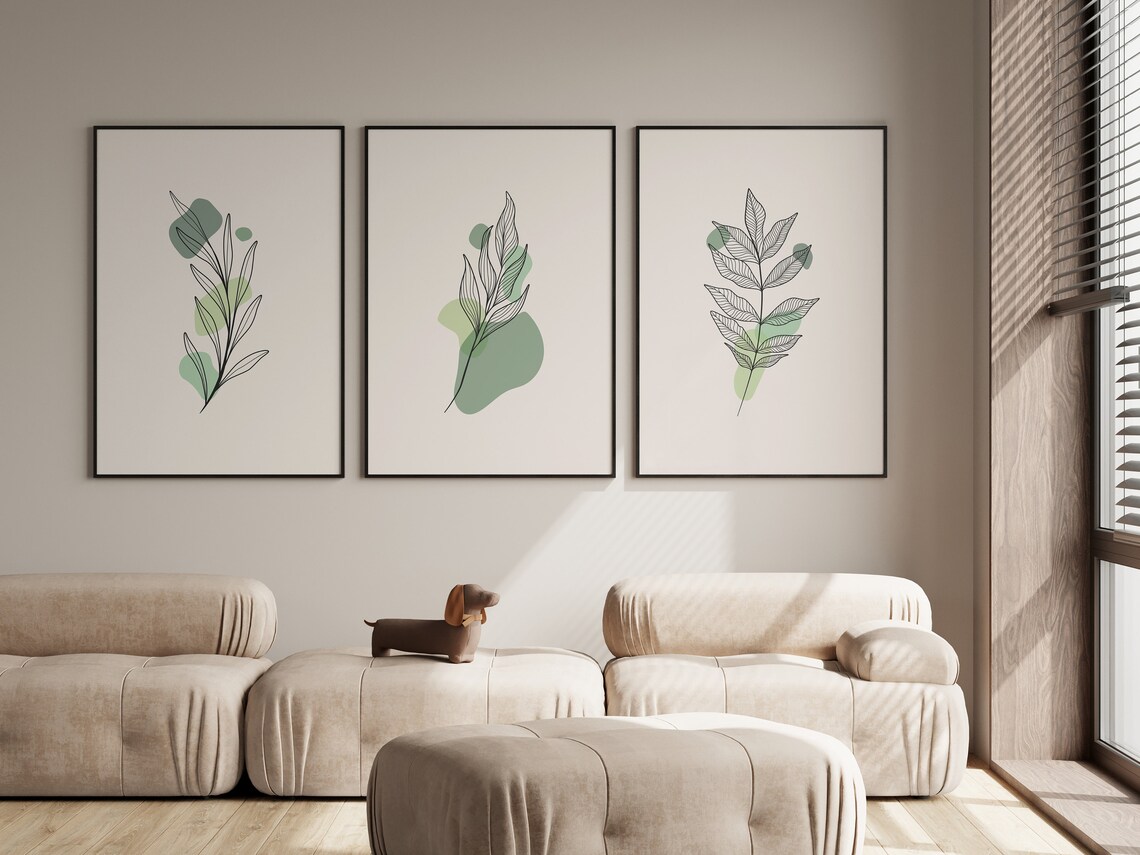 Botanical Wall Art. Set of 3 Line Art Plants With Abstract Organic ...
