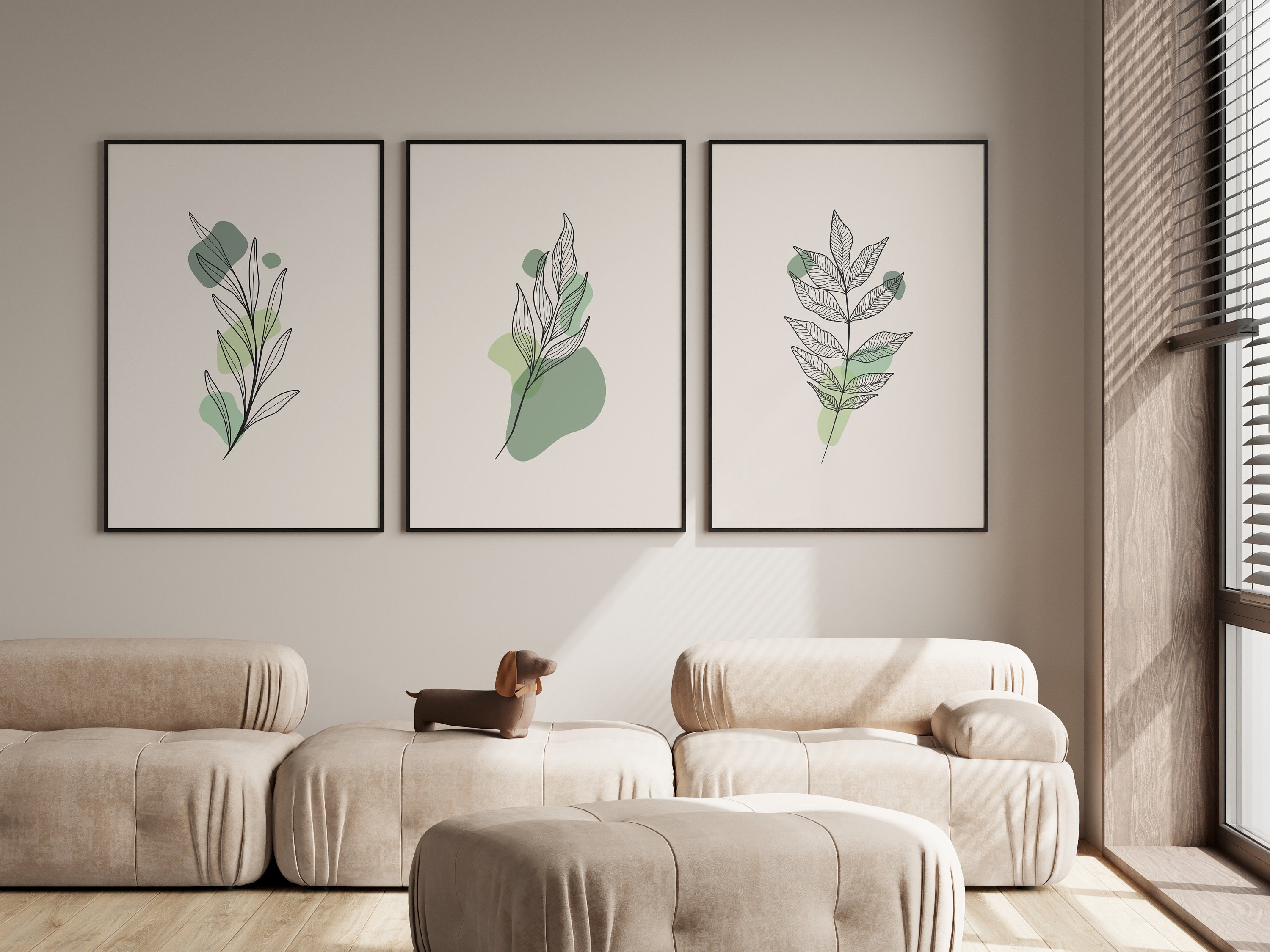 Botanical Wall Art. Set of 3 Line Art Plants With Abstract Organic ...