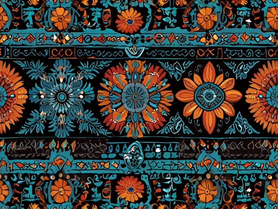 Grab Bag: 16 Aztec Floral Patterns Orange, Turquoise, Reds Scrapbook ...