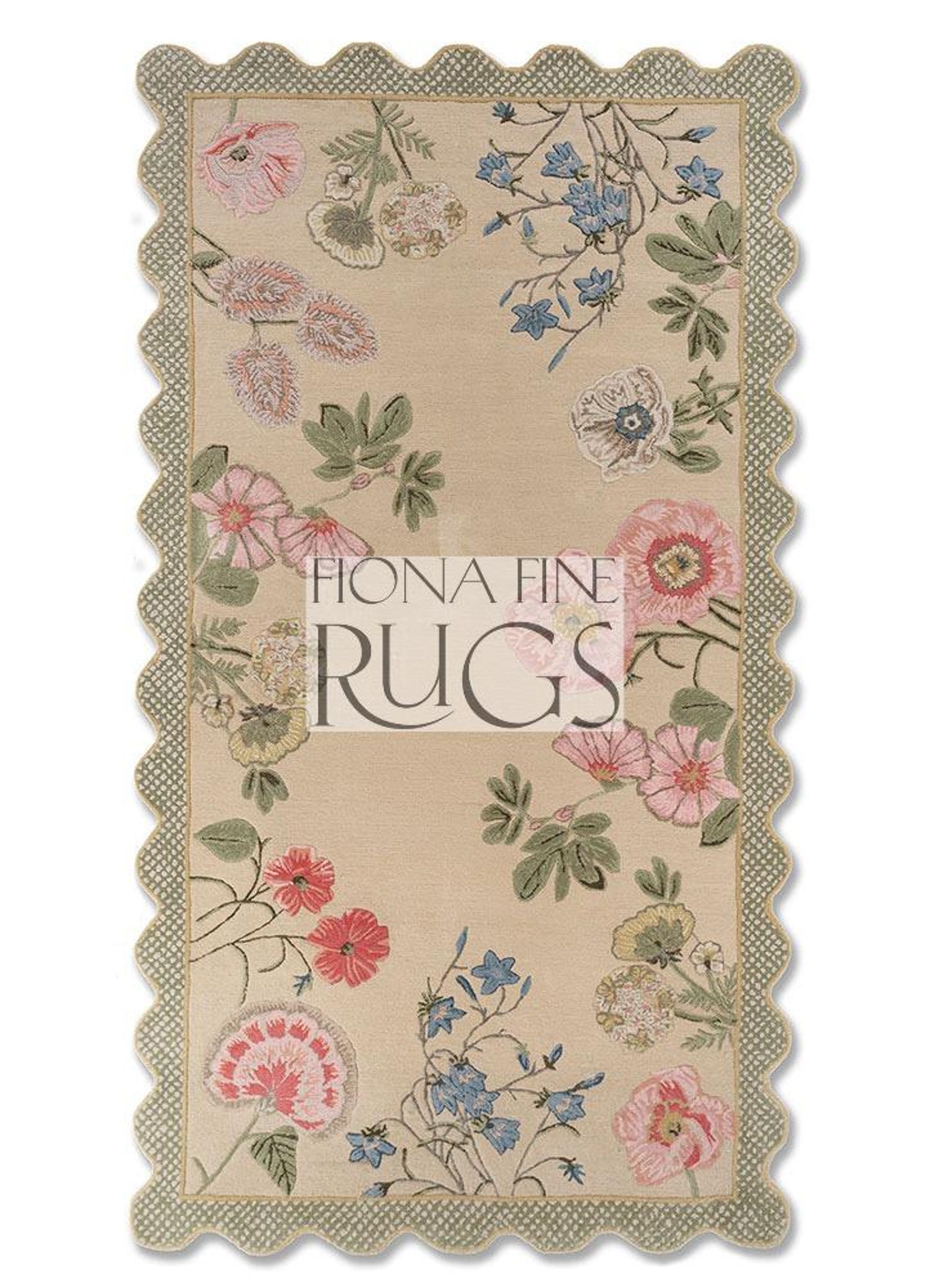 Hand Tufted Wool Floral Rug Vintage Cottagecore Scalloped Carpet for ...