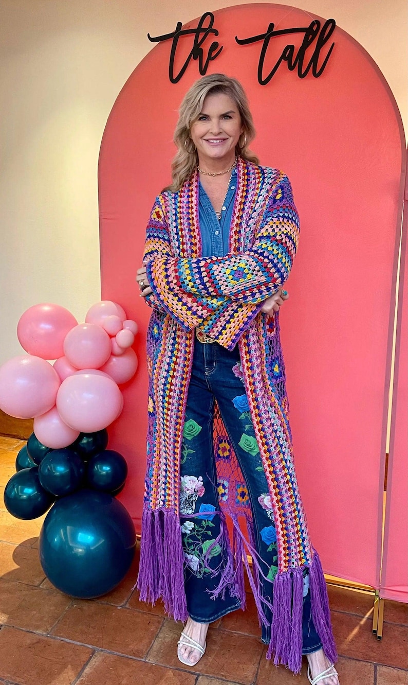 Pink Multi Color Crochet Duster, Duster, Crochet Duster, Jacket, Coat ...