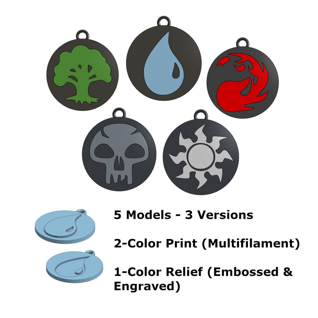 MTG Mana Symbols STL Set | 5 Pendant/keychain Models | 3 Versions ...