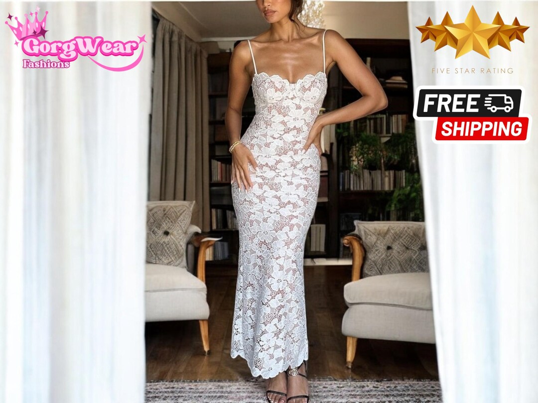 Hollow Lace Gown | Slim Fit Sling Outfit | Elegant Summer Wear | Chest ...