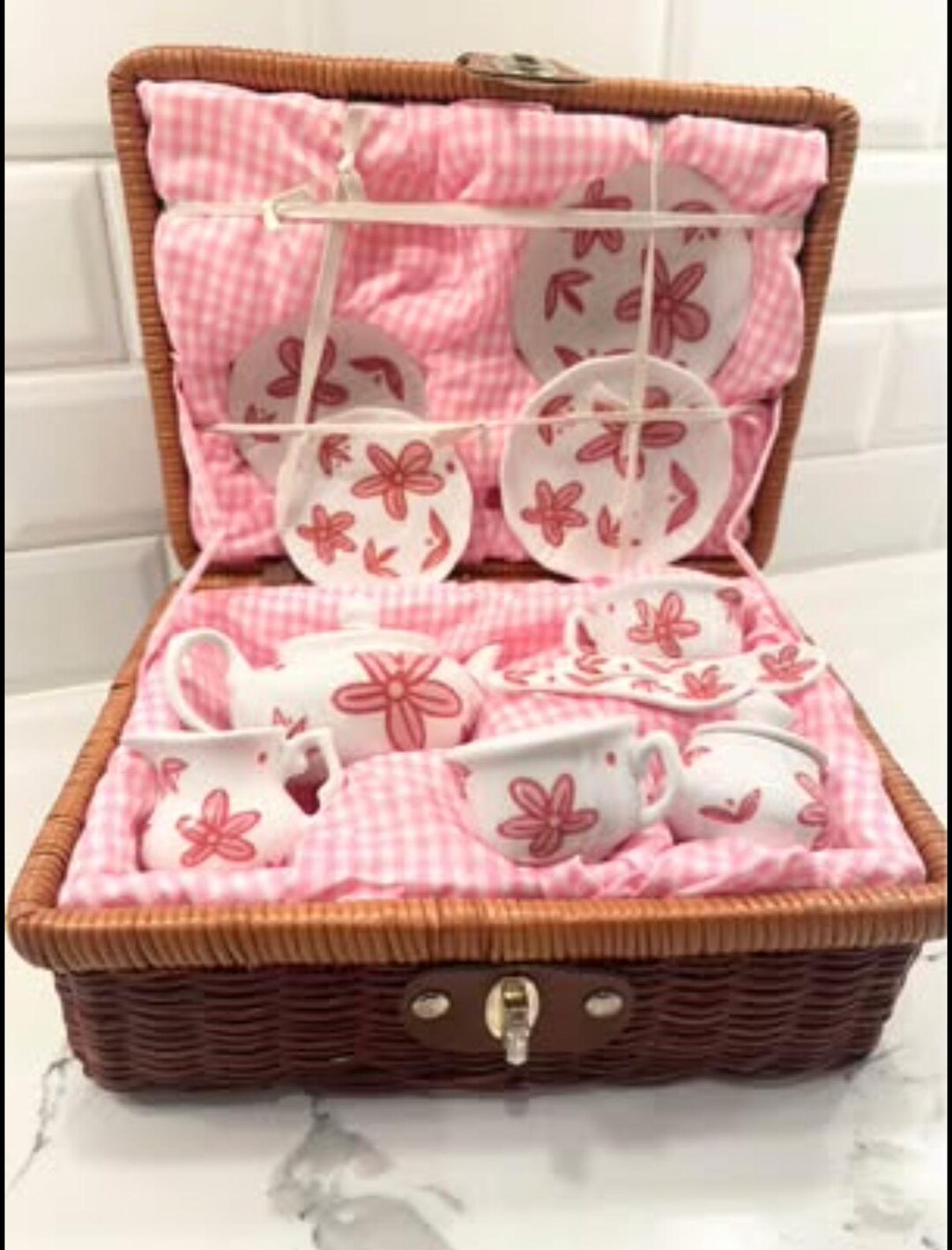 Vintage Pink Ceramic Toy Tea Set by Delton - Etsy
