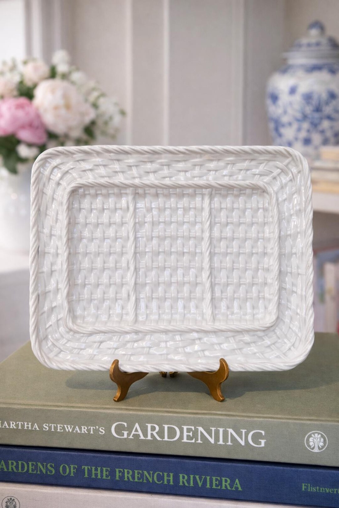 Vintage Italian Basketweave Platter | Amora White Serving Dish | Made ...
