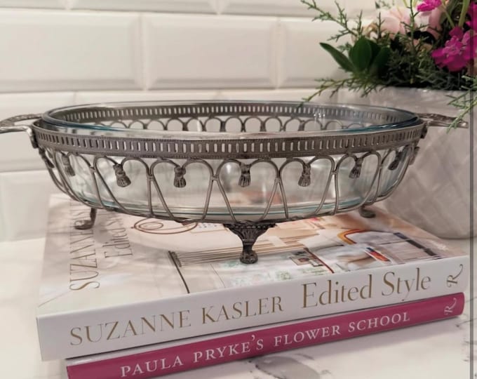 Vintage Marinex Oval Baking Dish With Brass Tassel Holder | Glass ...