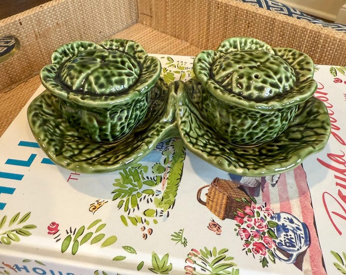 Vintage 3 Piece Set of Green Cabbage Ware Salt & Pepper - Etsy