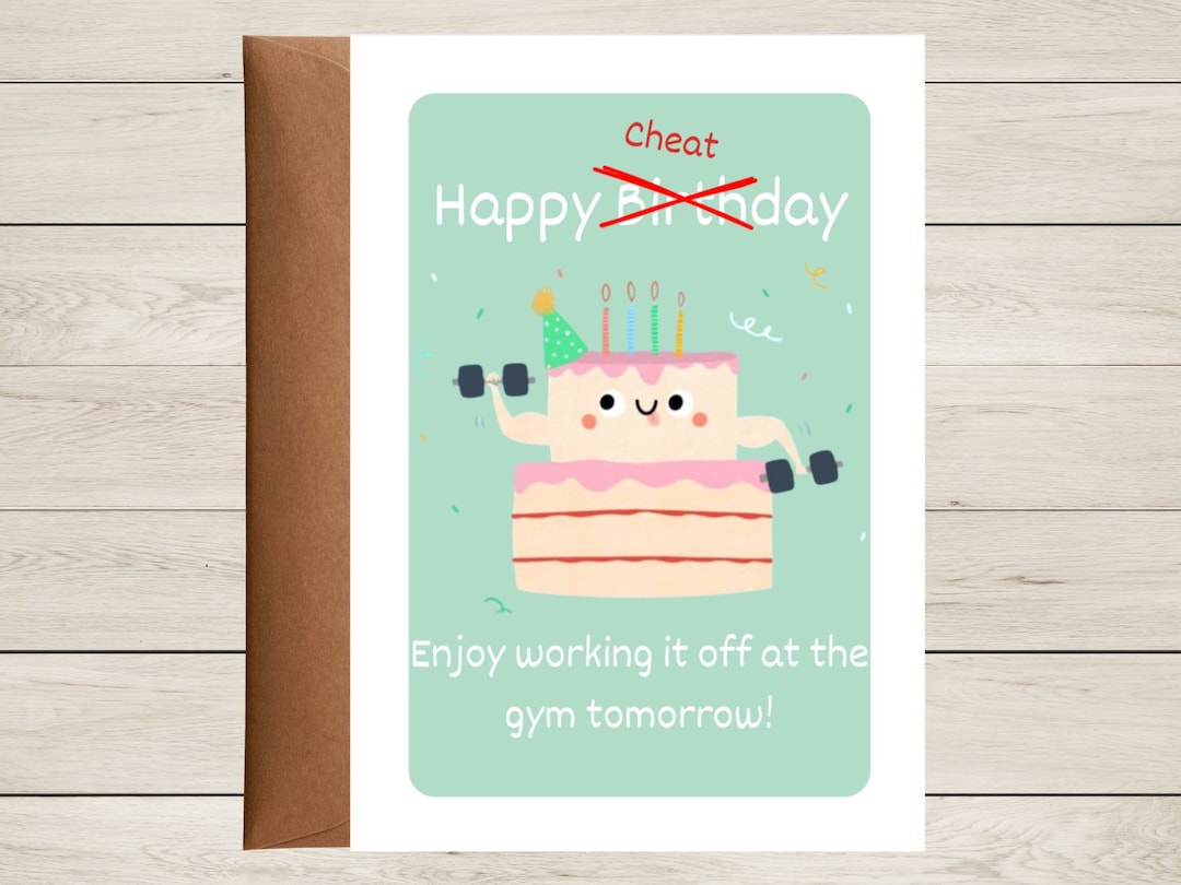Gym Birthday Card | Happy Cheat Day Birthday Greeting Card| Funny ...