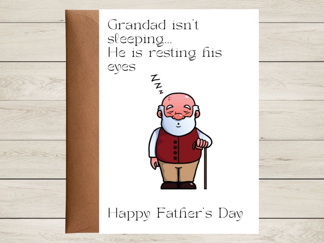 Funny Fathers Day Card, Cartoon Design, Sleeping Grandad, Personalised ...