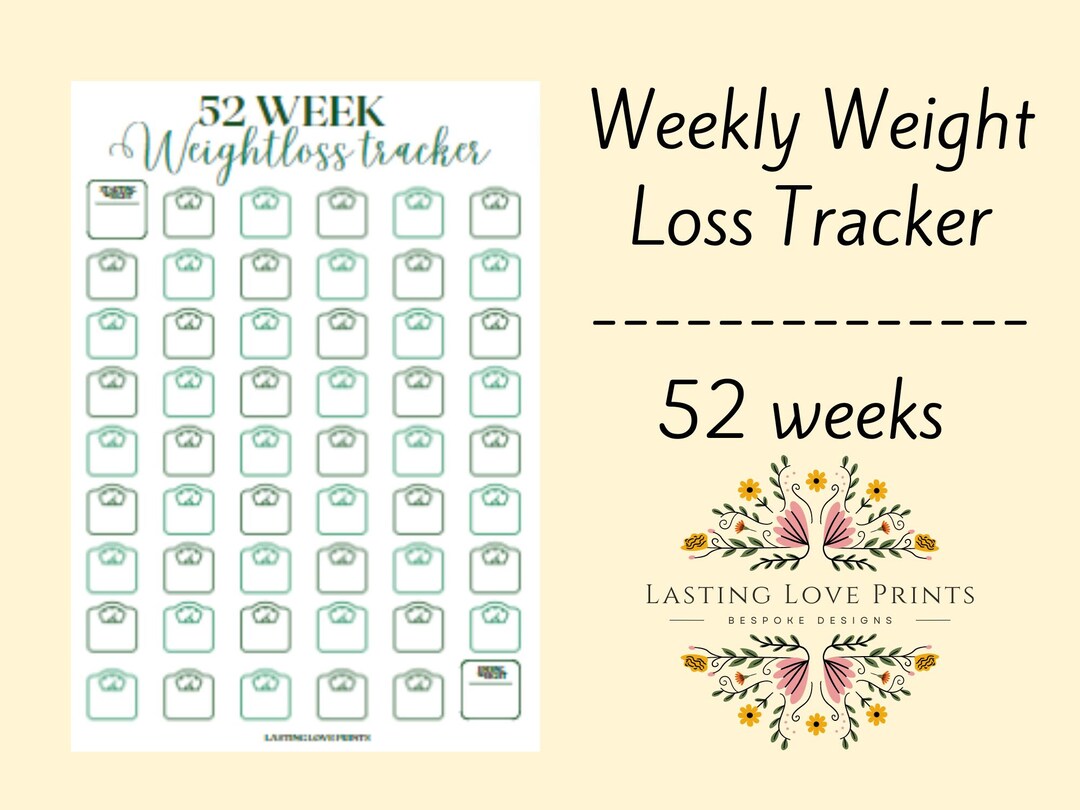 Weight Loss Tracker 52 Week Tracker Digital Download Weight Loss ...