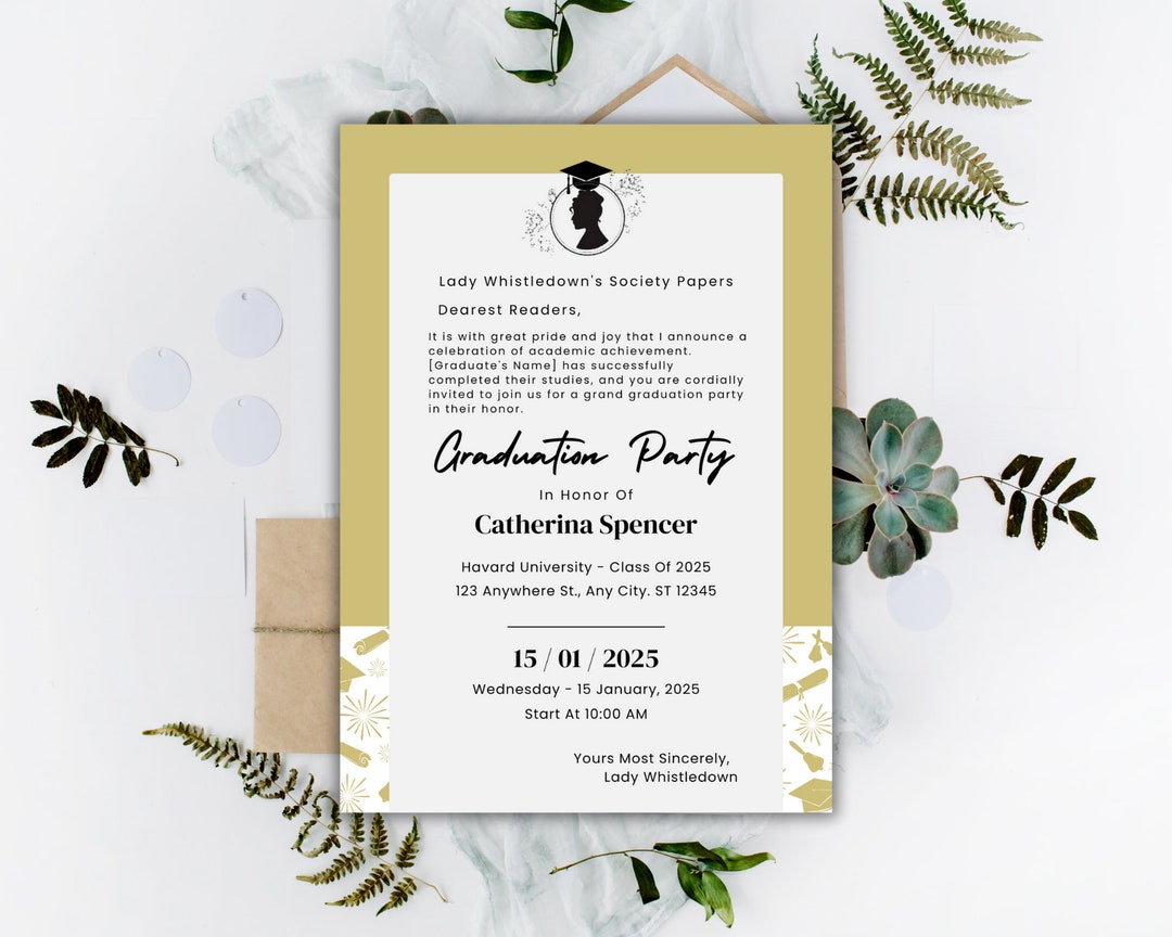 Lady Whistledown Bridgerton Style Graduation Party Invitation ...