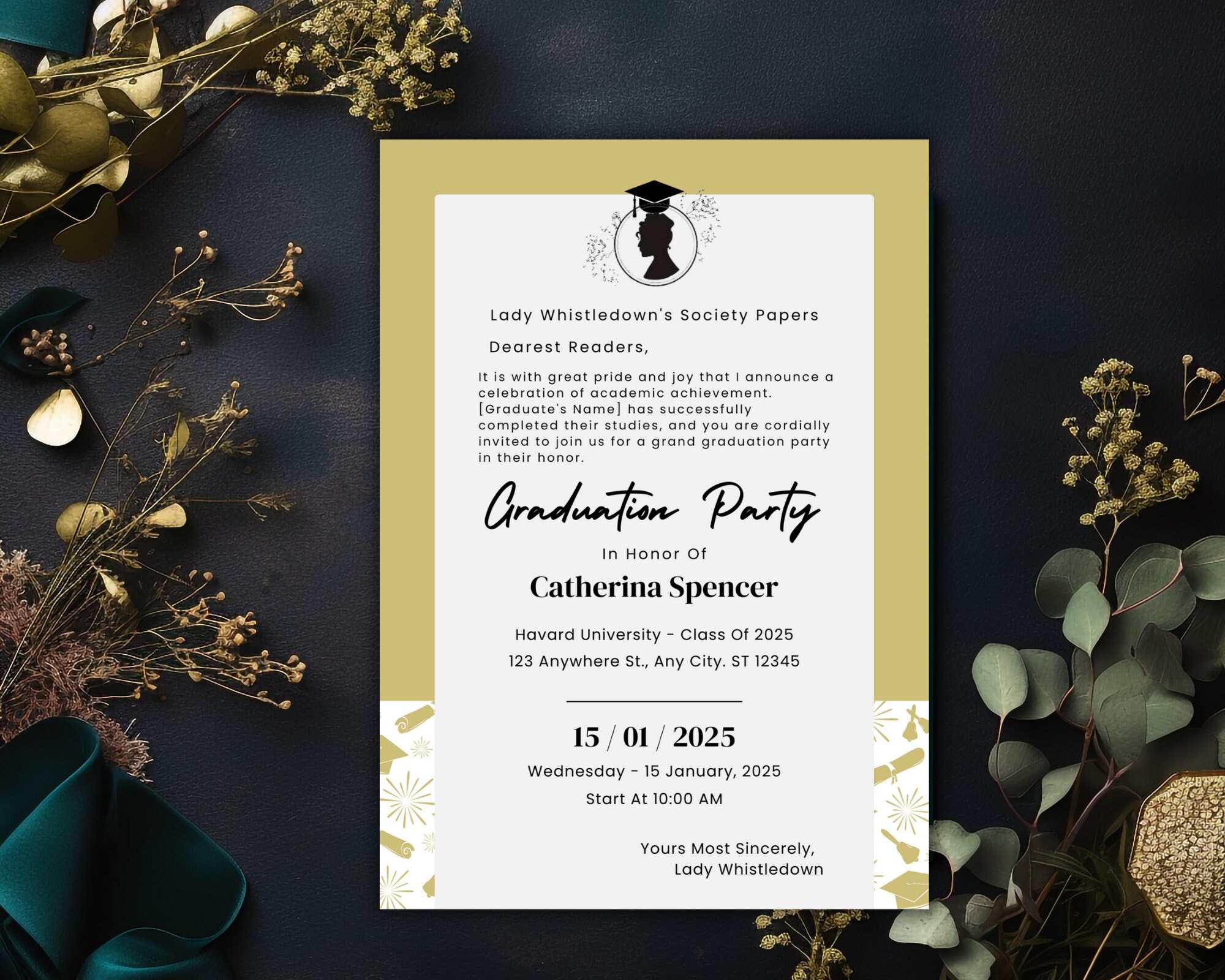 Lady Whistledown Bridgerton Style Graduation Party Invitation ...