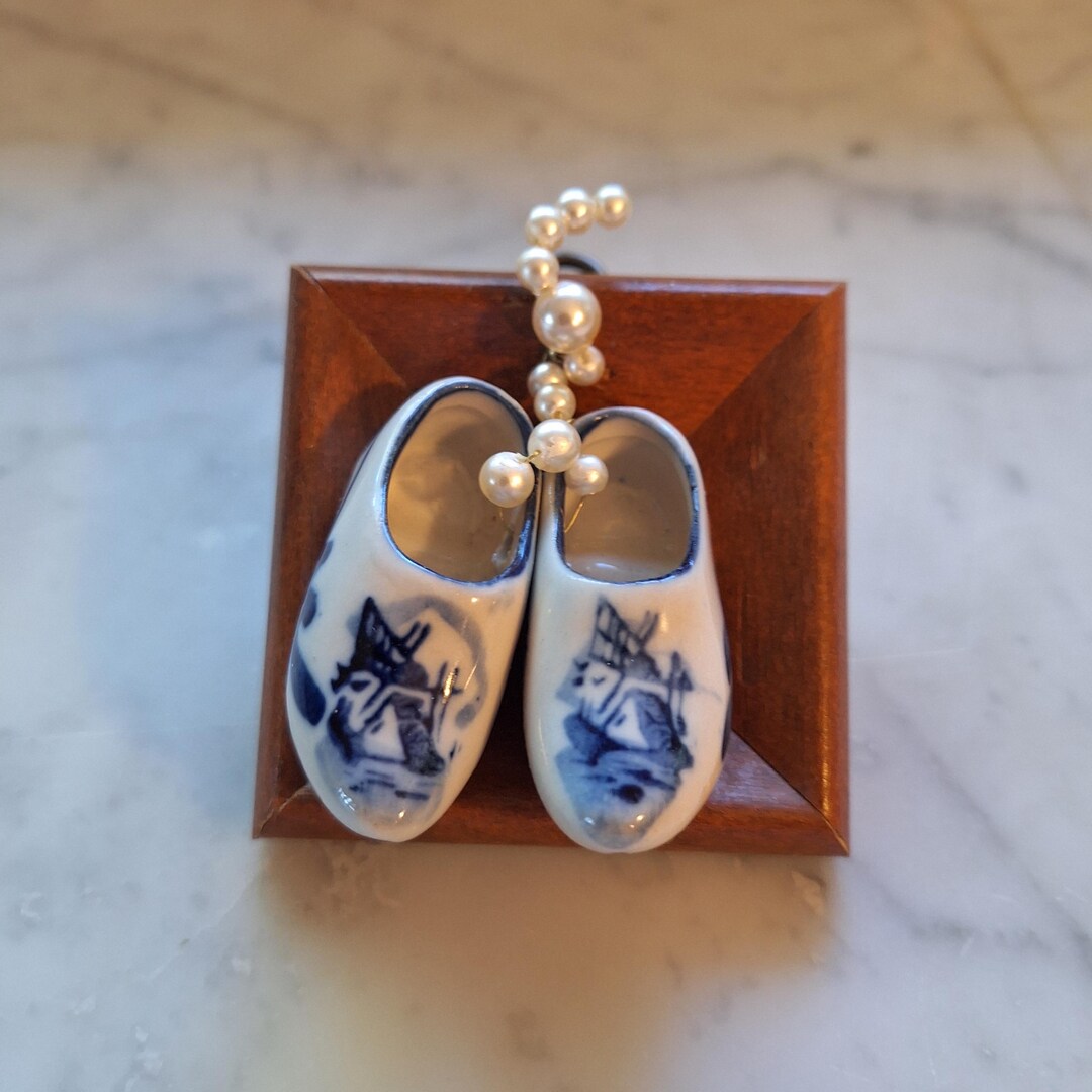 Blue and White Dutch Clogs on Small Square Wood Frame - Etsy
