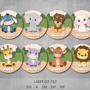 Animals Baby Name Sign SVG Bundle. Laser Cut File for Glowforge. Donkey ...
