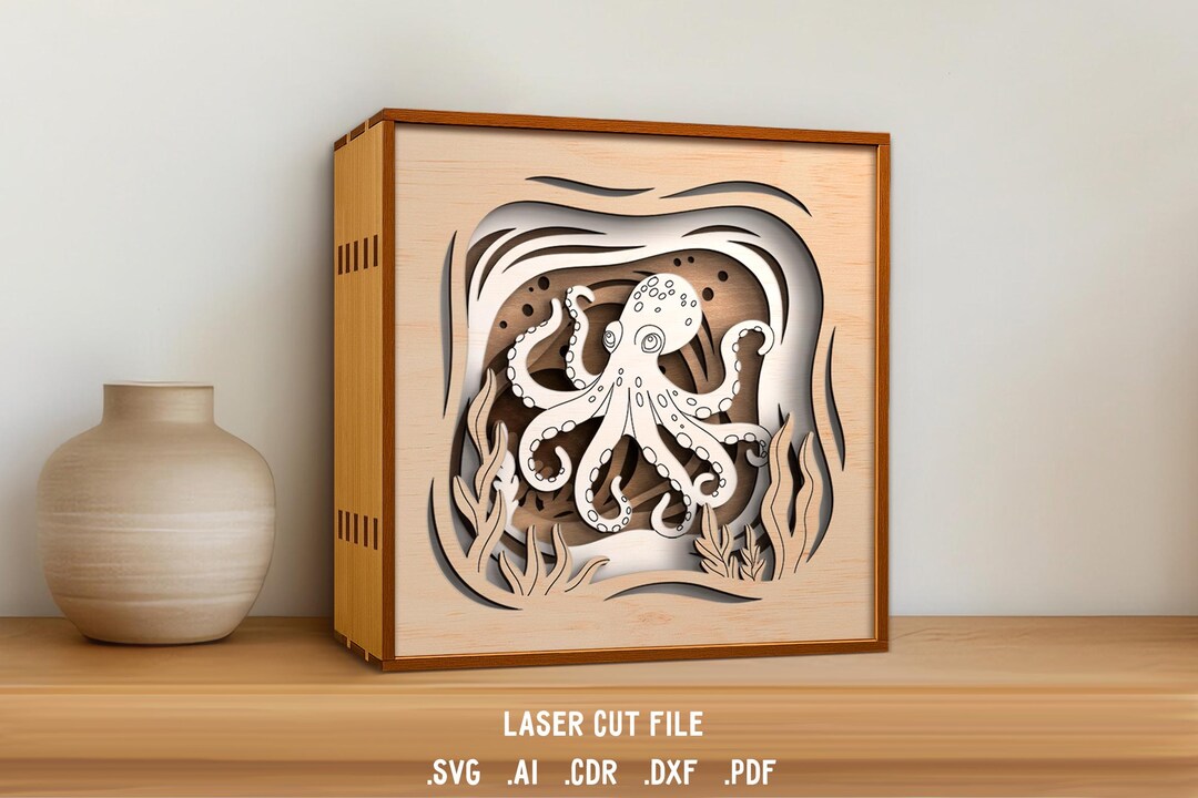 Octopus Box SVG. Laser Cut File for Glowforge. Marine Animal Cube, Sea ...