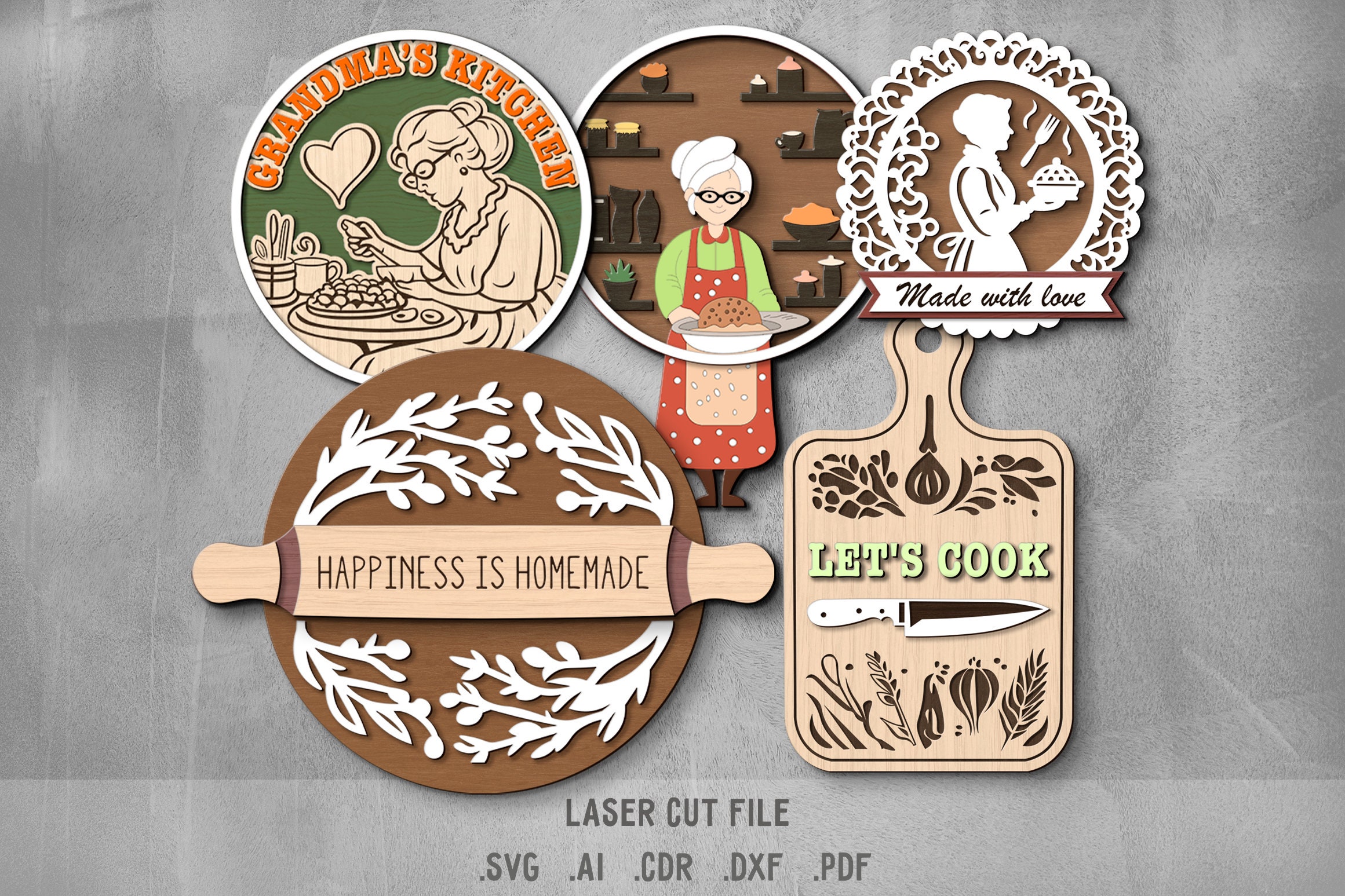 Kitchen SVG Bundle. Laser Cut File for Glowforge. Grandma, Pie, Rolling ...