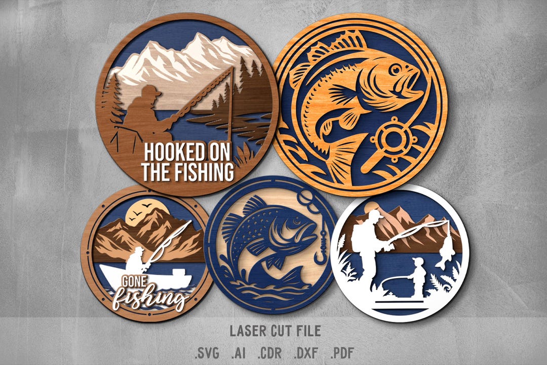 Fishing SVG Bundle. Laser Cut File for Glowforge. Fisherman, Fish ...