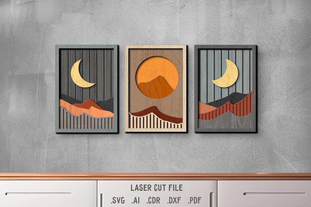 Modular Painting SVG Bundle. Laser Cut File for Glowforge. Nature, Moon ...