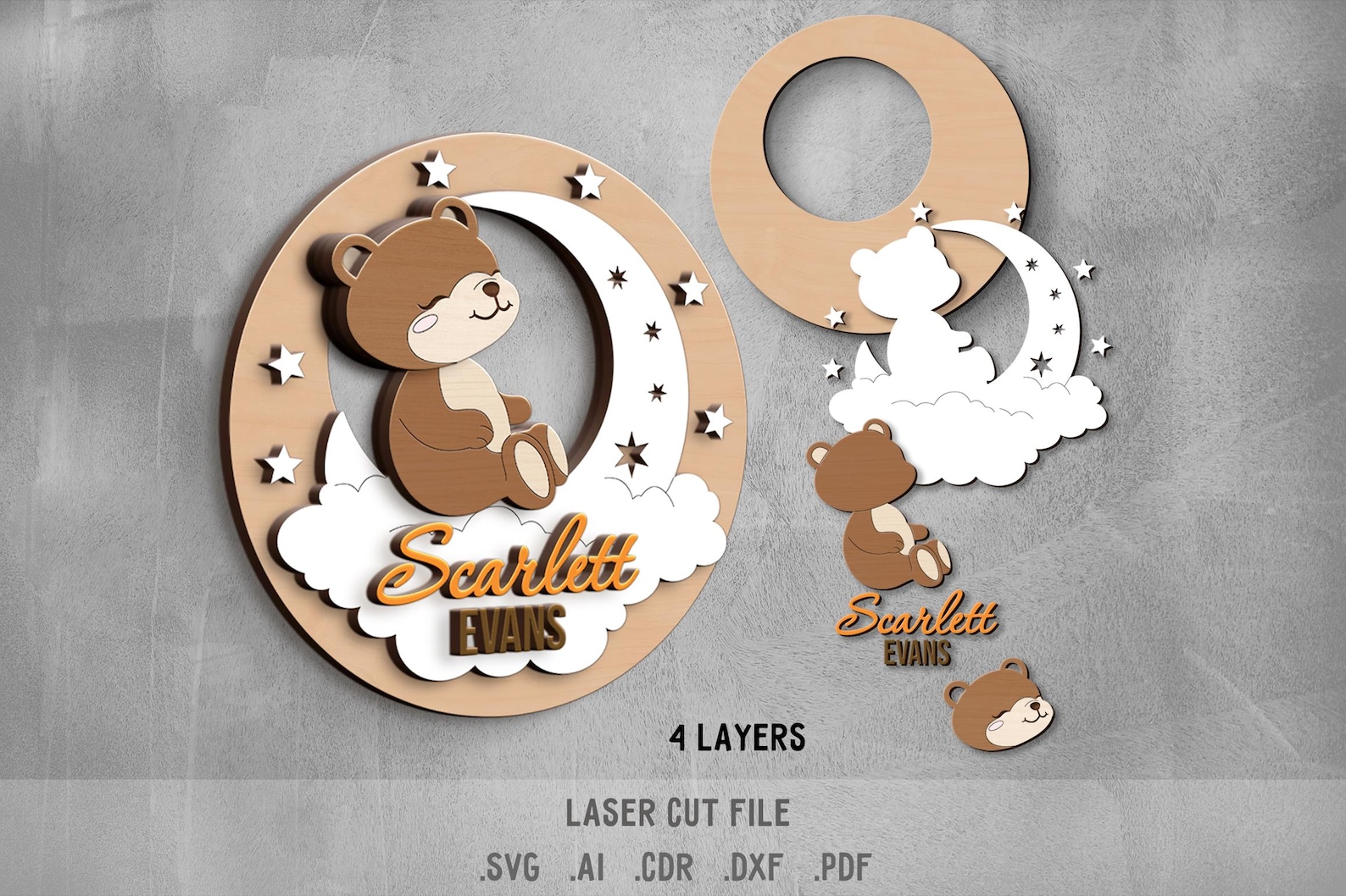 Baby Name Sign SVG Bundle. Laser Cut File for Glowforge. Moon, Cloud ...